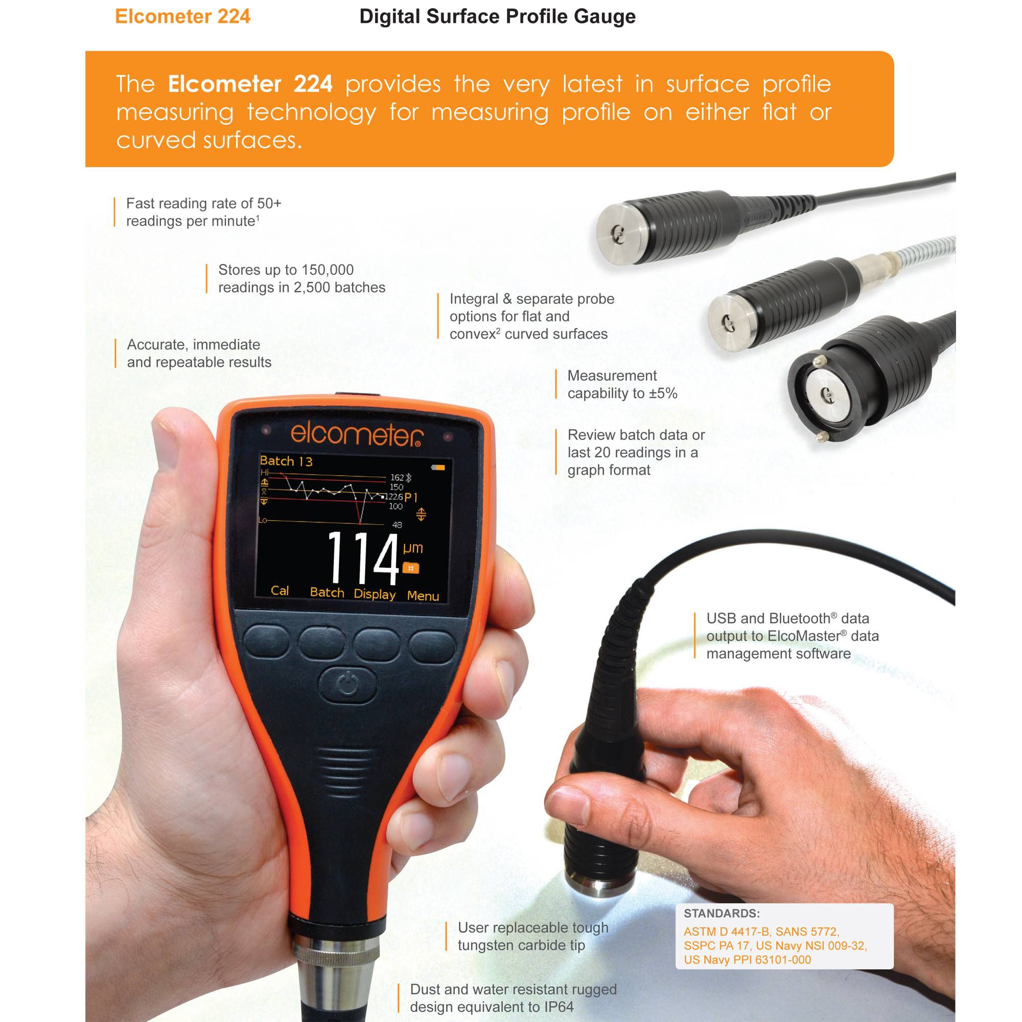 Elcometer E224C-TI Model T 224 Digital Surface Profile Gauge