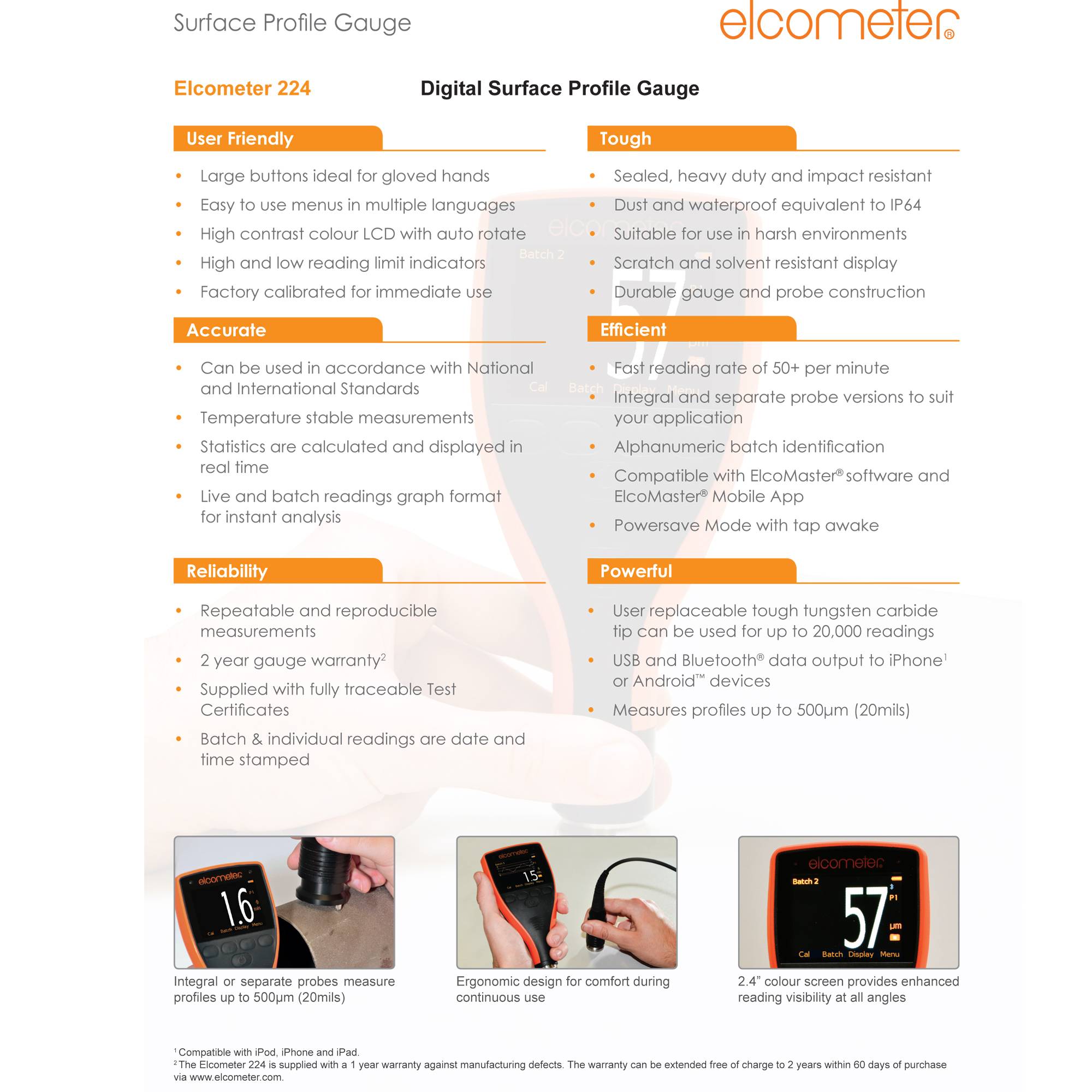 Elcometer E224C-TI Model T 224 Digital Surface Profile Gauge