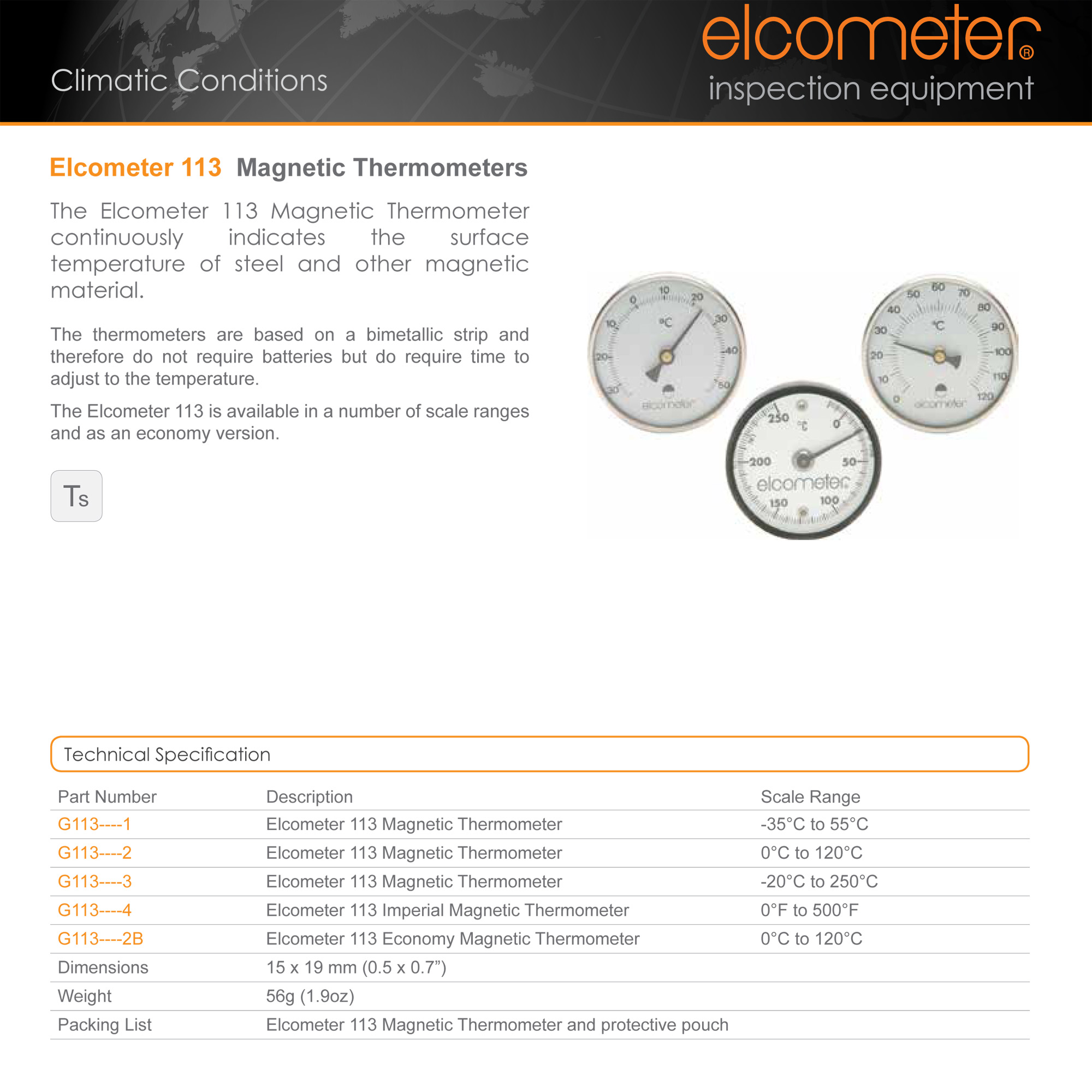 G113-2B Elcometer 113 Magnetic Thermometers 0 to 120 Deg C ...
